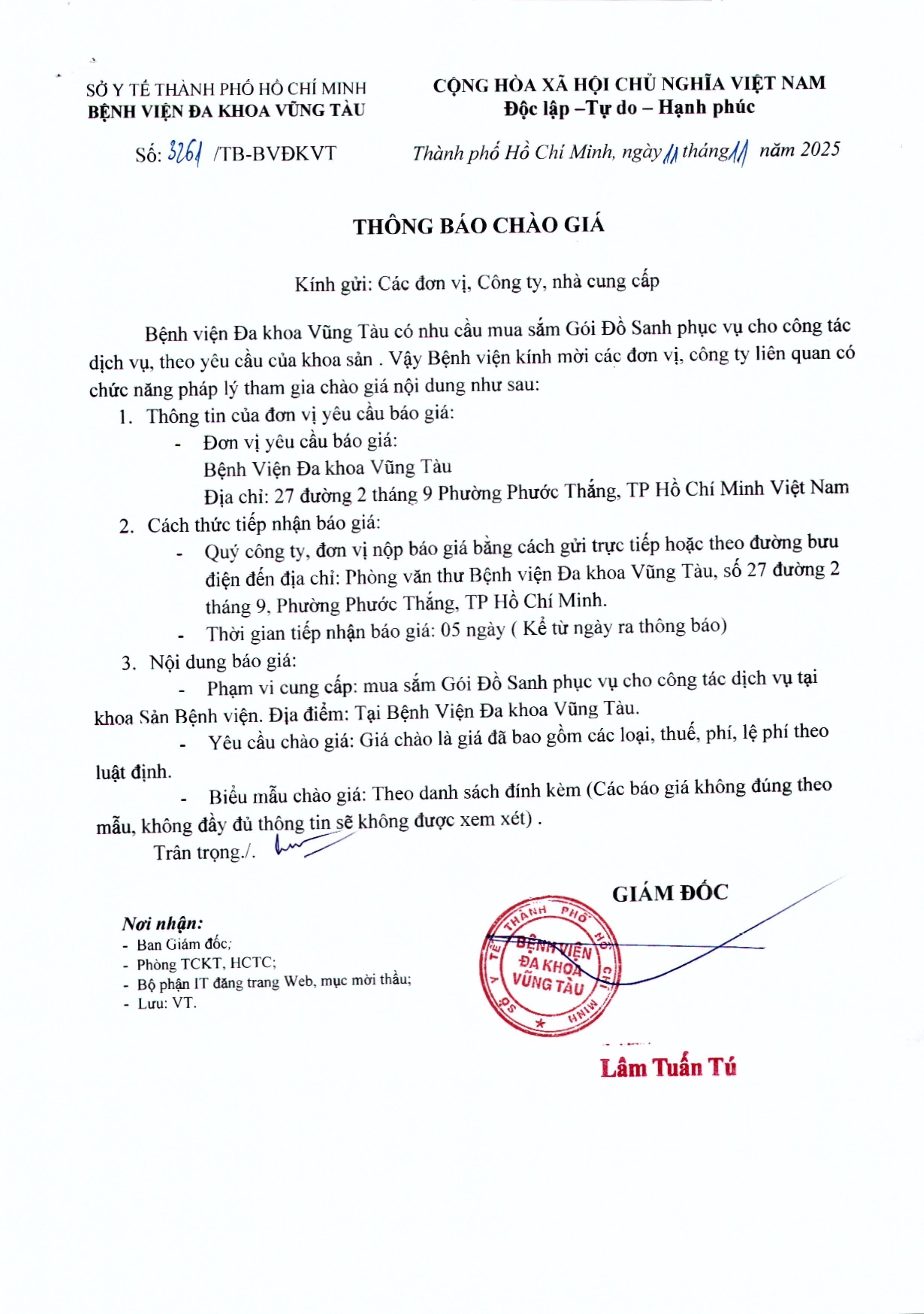 Số 3261 Thông báo chào giá